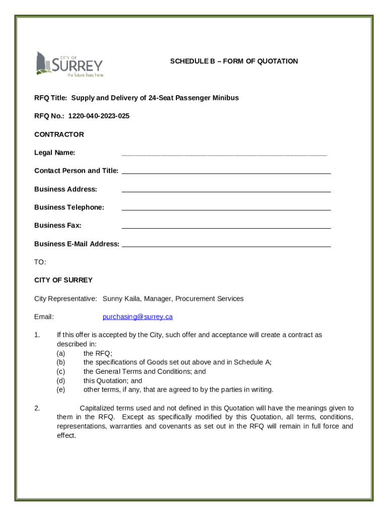 RFQ Title:Supply and Delivery of 24-Seat Passenger Minibus Doc Template | pdfFiller