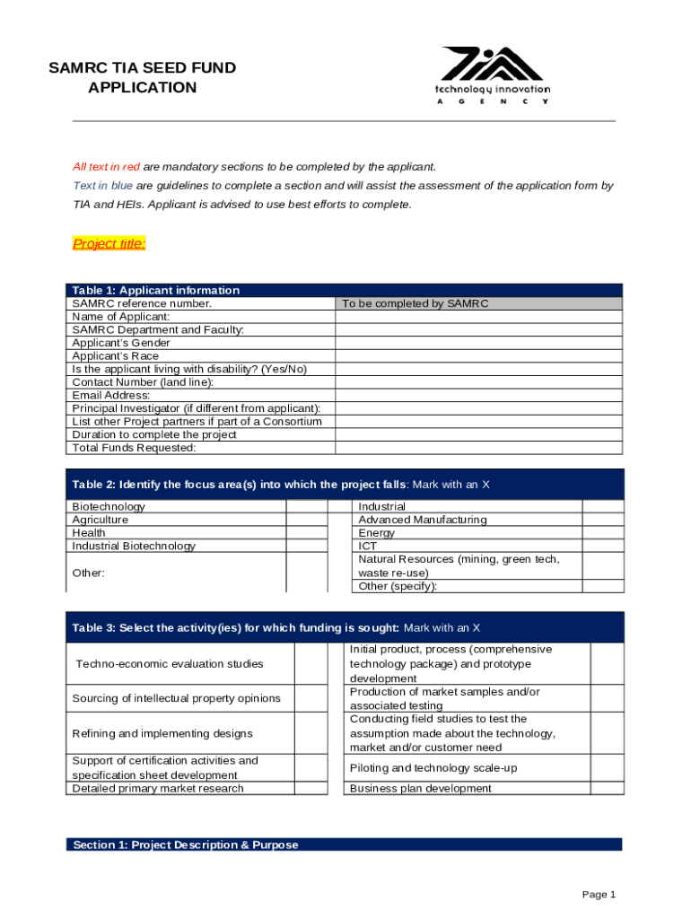 TIA Seed Fund Application Process Doc Template | pdfFiller