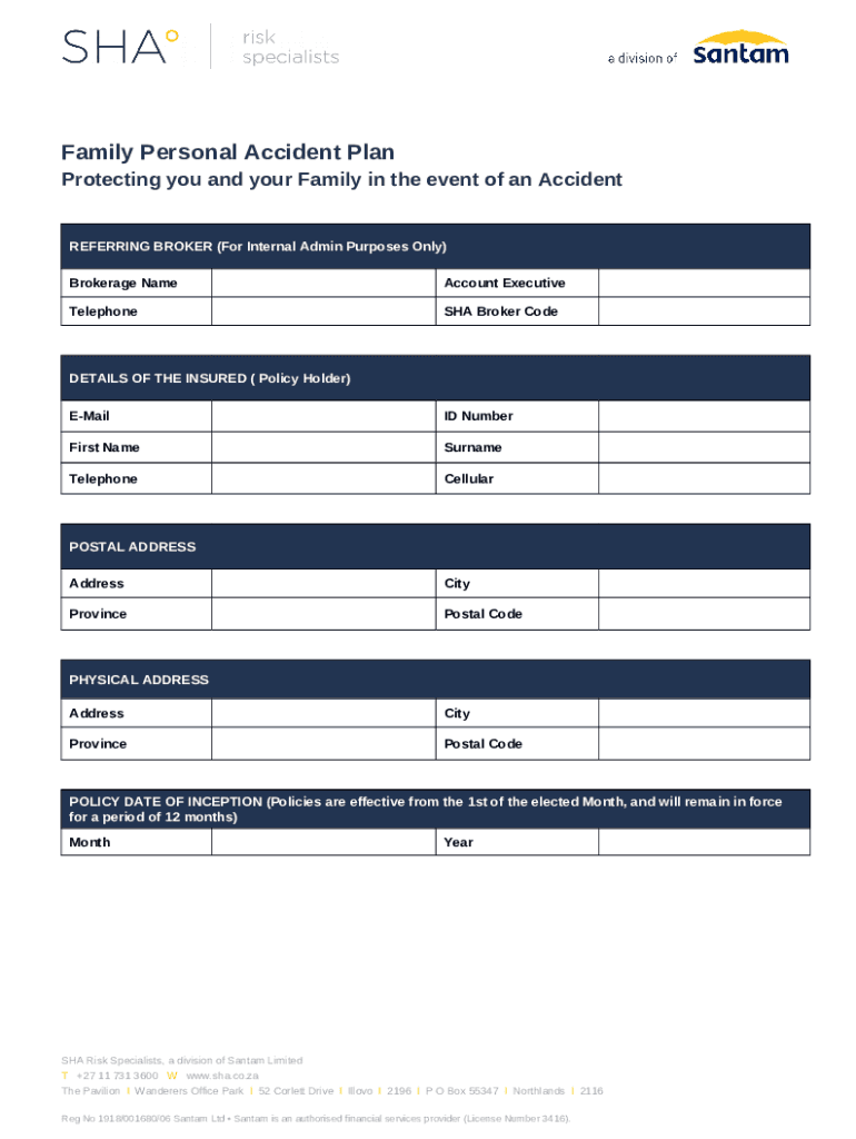 Family Personal Accident Plan - SHA Doc Template | pdfFiller