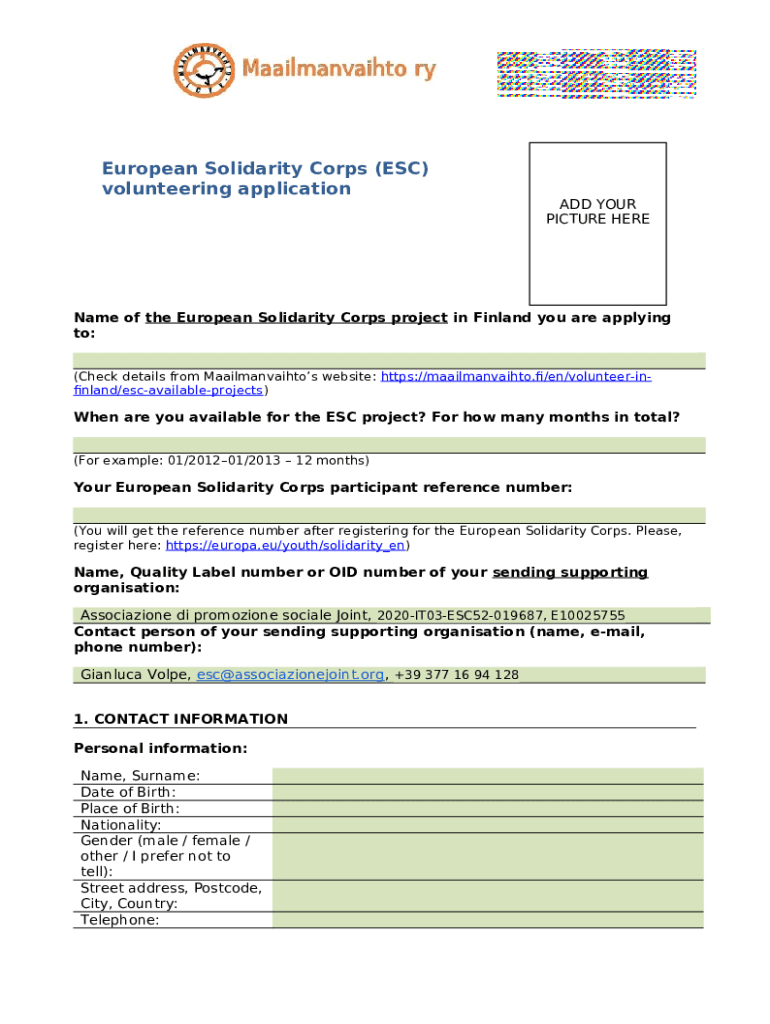 Apply for European Solidarity Corps Volunteering... Doc Template ...