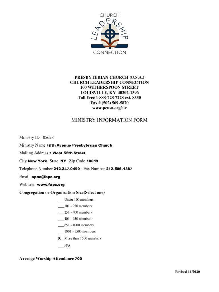 Fillable Online Fillable Online fpcwinc MINISTRY INFORMATION FORM Fax ...