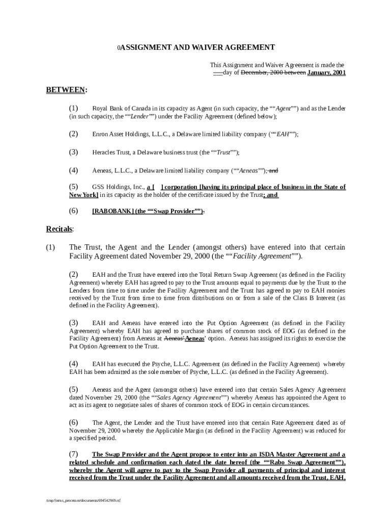of Waiver and Agreement Letter Doc Template | pdfFiller