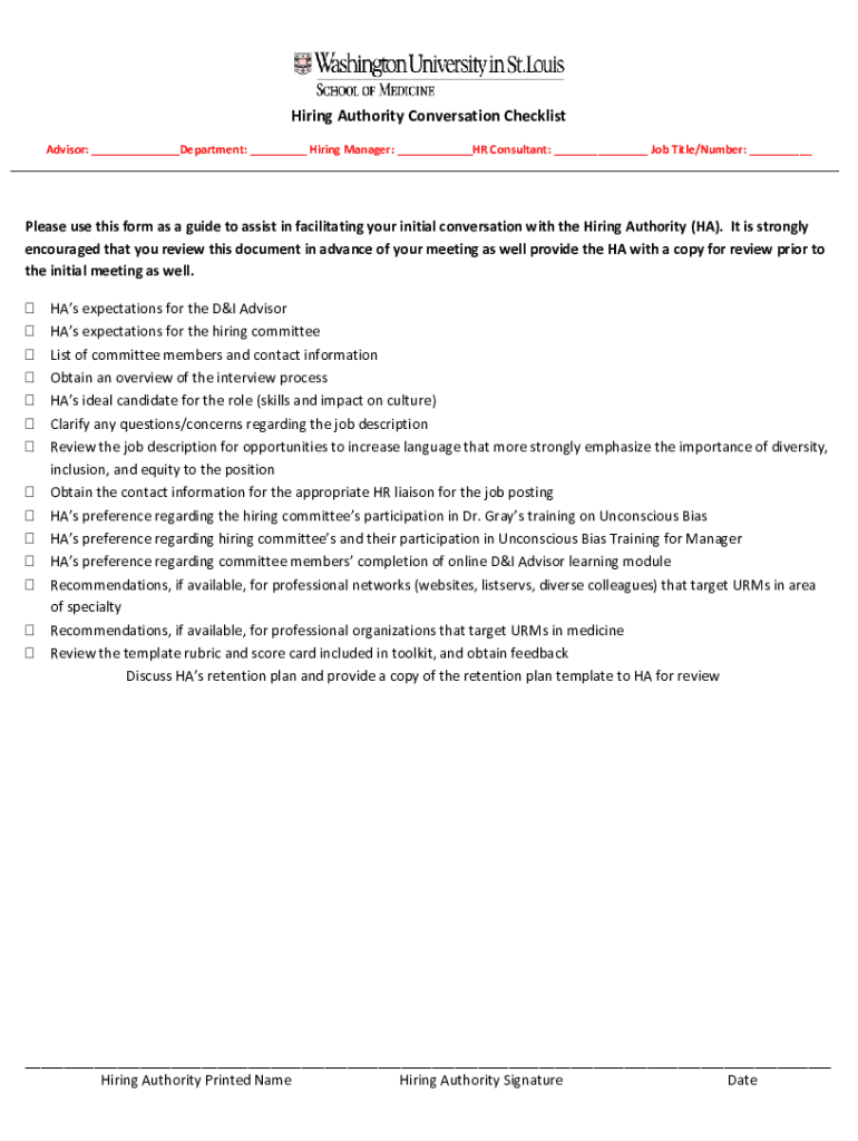 Fillable Online Hiring Authority Conversation Checklist Fax Email Print ...