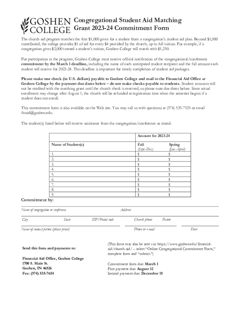 Fillable Online Congregational Student Aid Matching Fax Email Print - pdfFiller