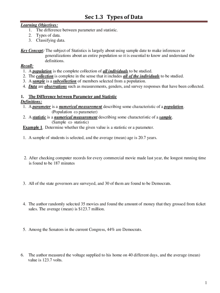 Fillable Online Parameter Vs Statisticdefinitions Differences 5058