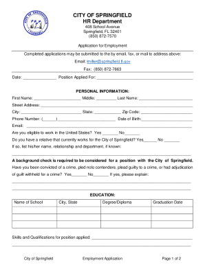 Fillable Online CITY OF SPRINGFIELD HR Department Fax Email Print ...