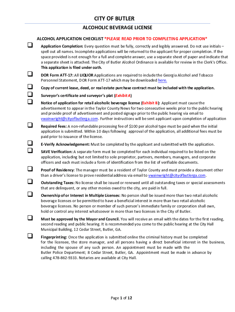 Fillable Online Alcoholic Beverage License ApplicationCity of Butler ...