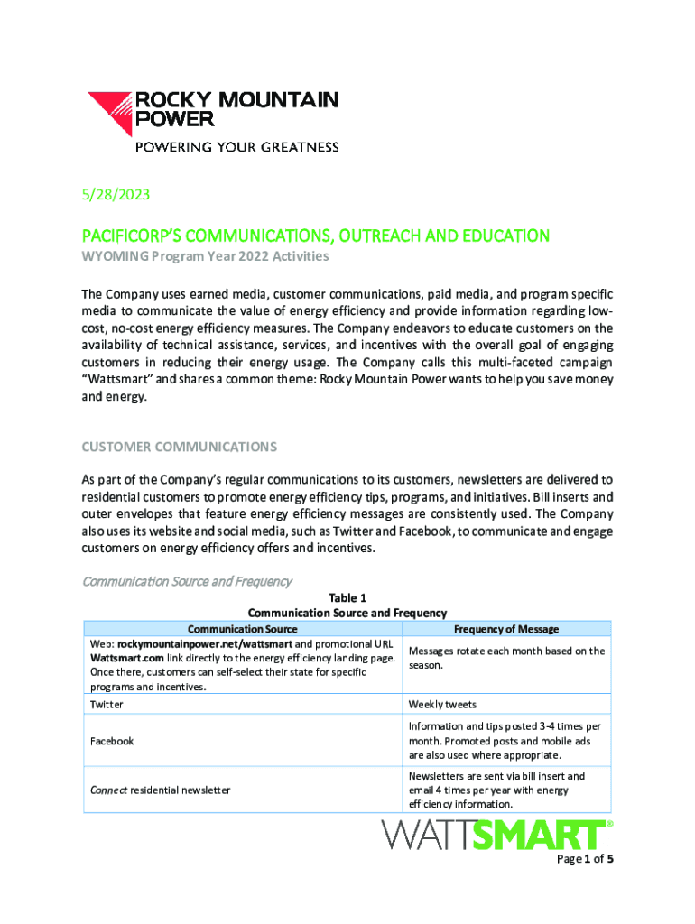 Fillable Online PACIFICORP'S COMMUNICATIONS, OUTREACH AND ... Fax Email Print - pdfFiller