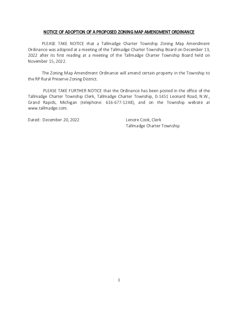 Fillable Online PLEASE TAKE NOTICE that a Tallmadge Charter Township ...