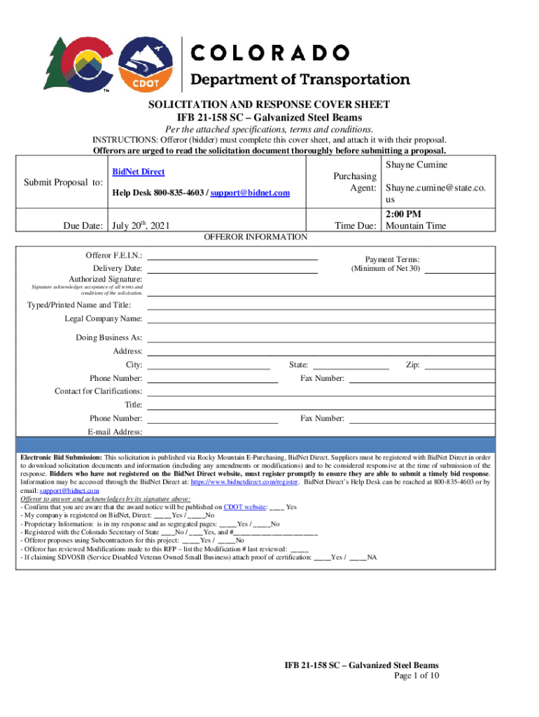 Fillable Online Cover Sheet: SolicitationPDFInvoice Fax Email Print - pdfFiller