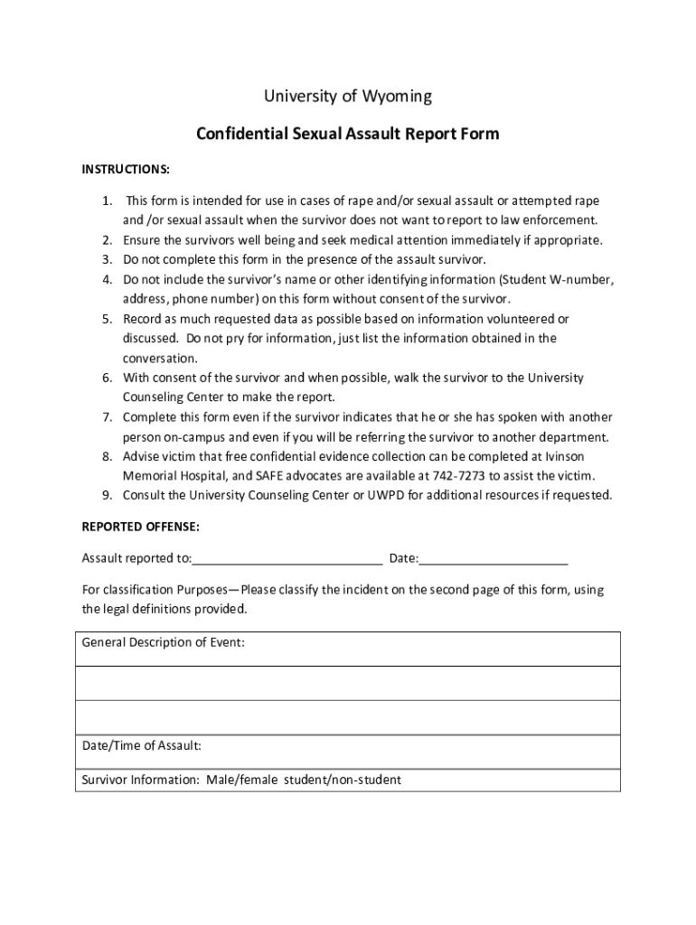 Fillable Online University of Wyoming Confidential Sexual Assault ...