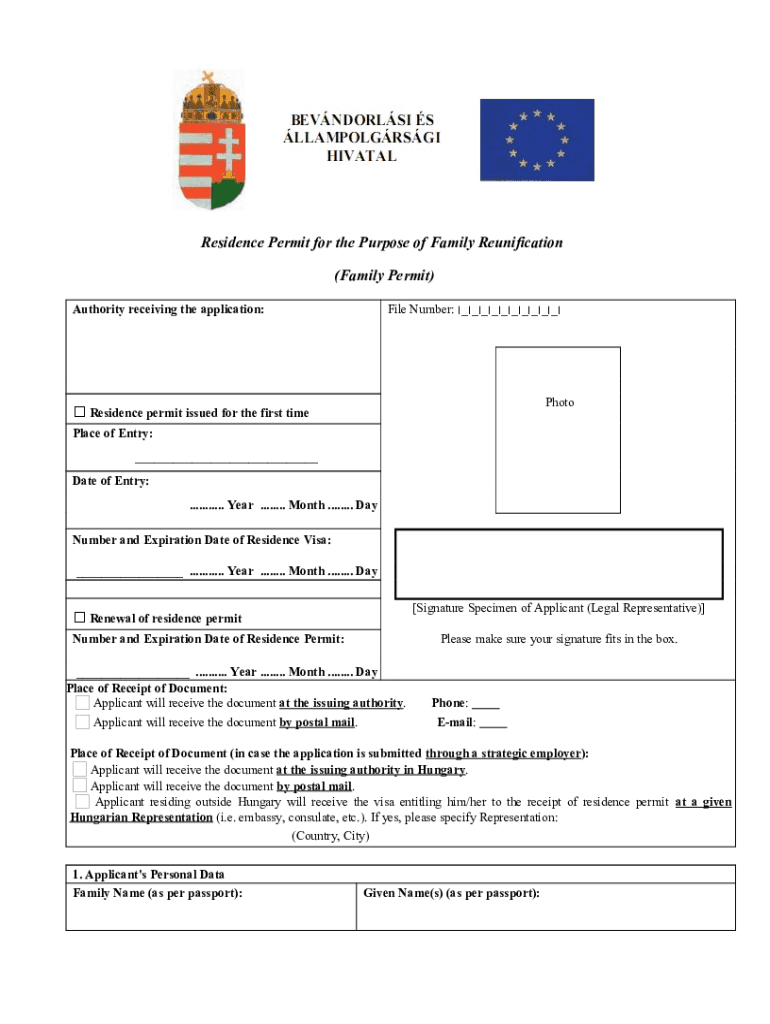 Fillable Online Application for Residence Permit for the Purpose of ...