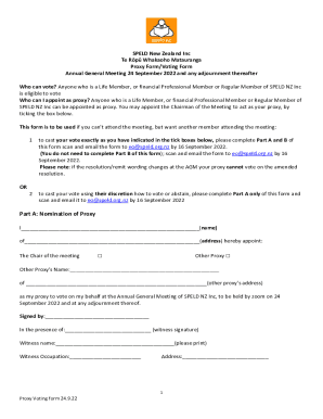 Fillable Online Example Proxy Voting Form September 2022 Fax Email ...