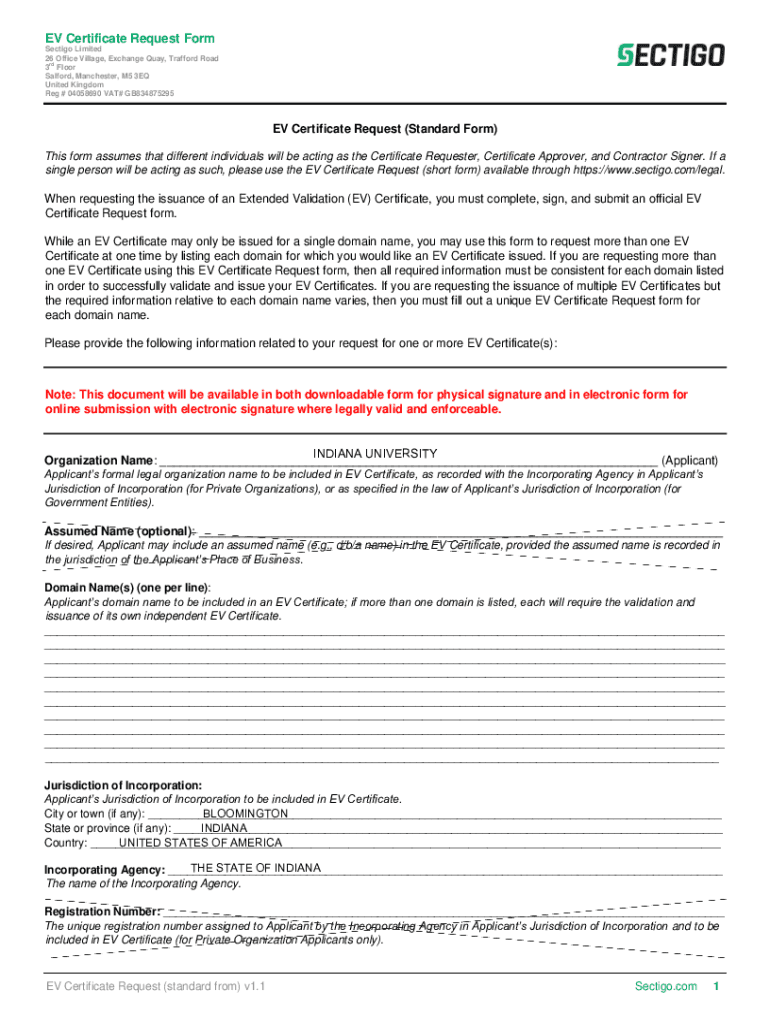 Fillable Online Fillable Online EV Certificate Request (Standard Form ...