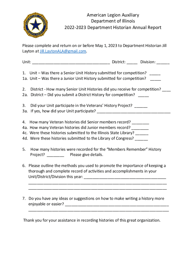 Fillable Online Department of Illinois American Legion Auxiliary Fax ...