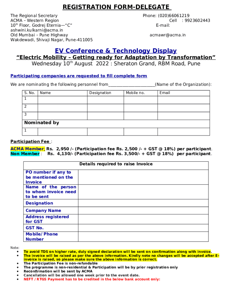 Registration - Delegate for EV Conference.docx Doc Template | pdfFiller