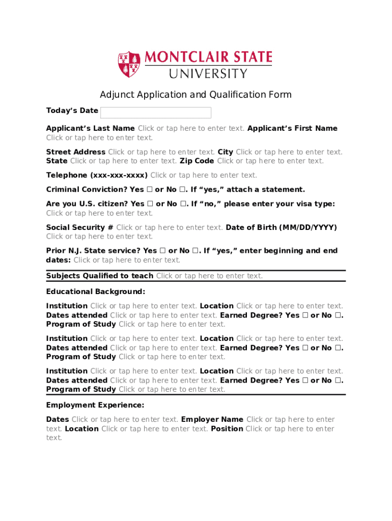 Adjunct Application and Qualification Doc Template | pdfFiller