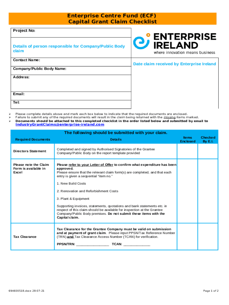 Business Innovation Initiative Grant Claim s Doc Template | pdfFiller