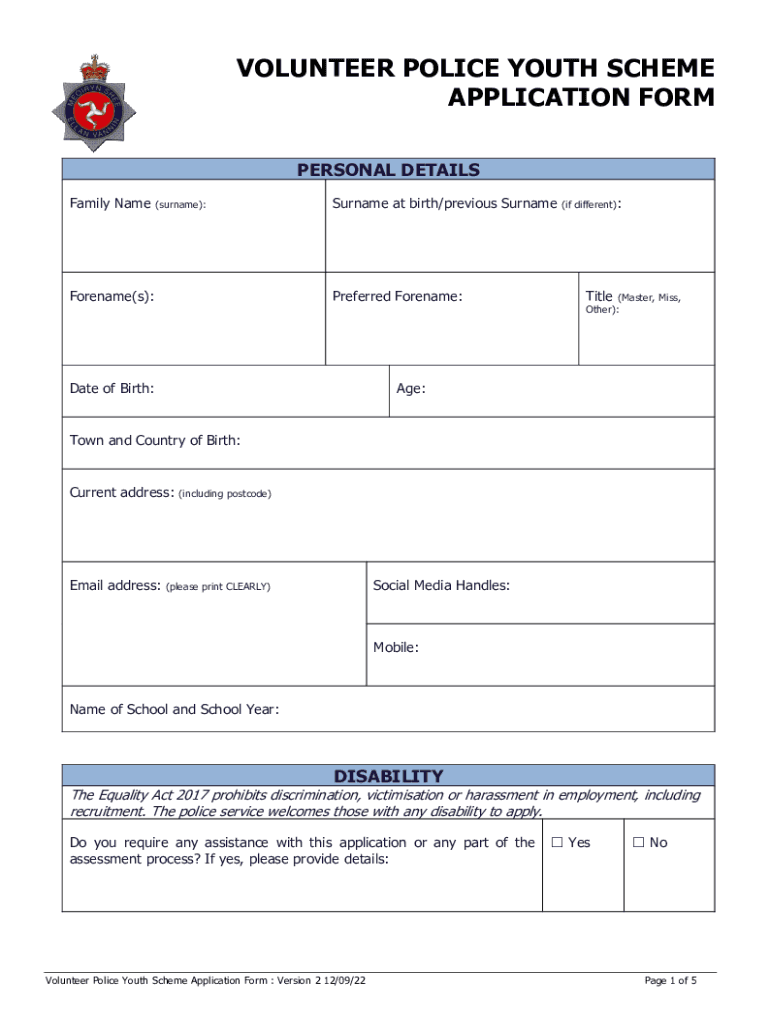 Fillable Online APPLICATION FORM VOLUNTEER POLICE CADET GWENT ... Fax ...