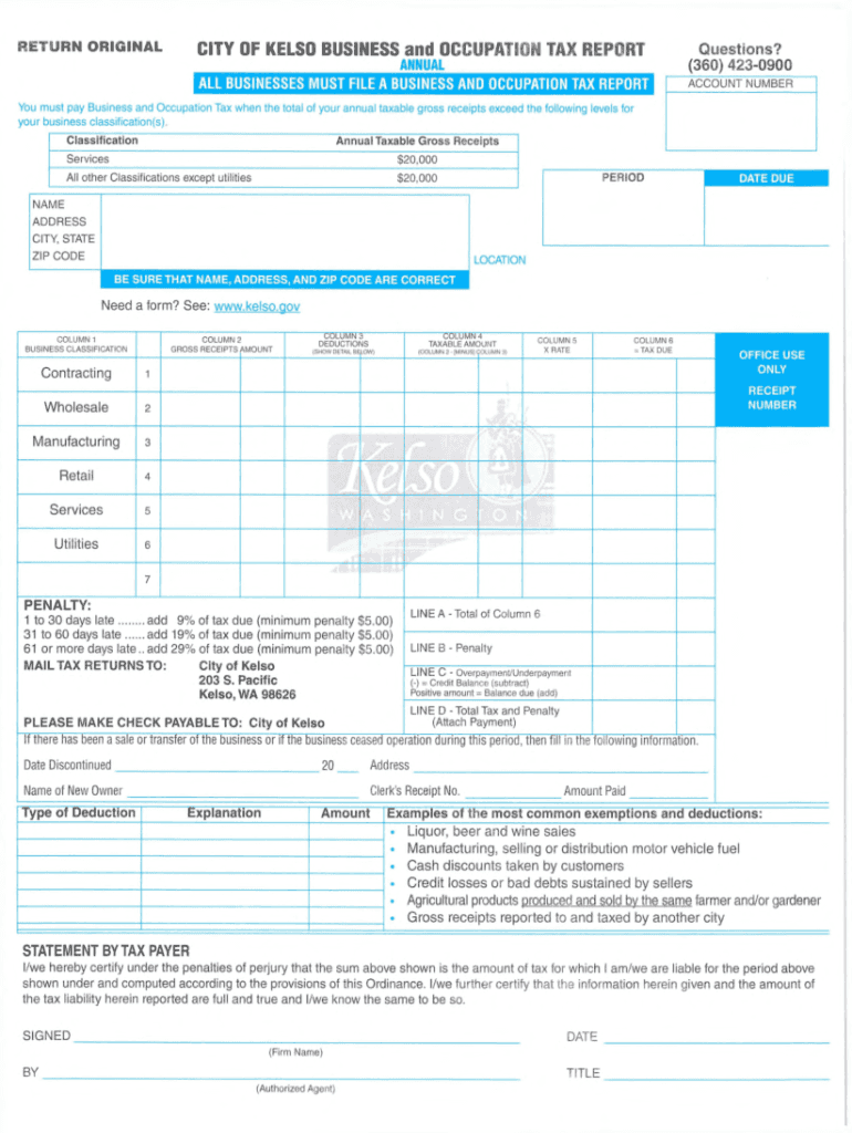 Fillable Online B&O Tax Return Annual - Quarterly Fax Email Print ...