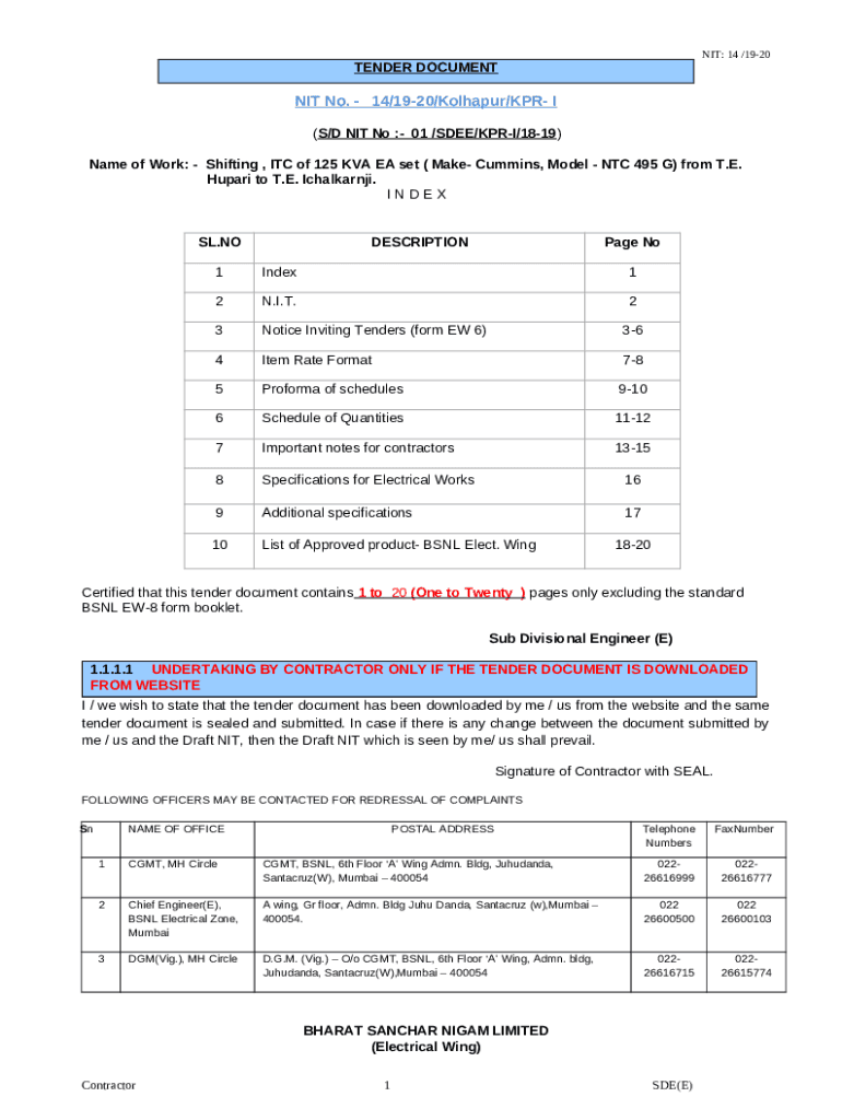 View Tender - MAHARASHTRA INTRANET PORTAL - BSNL Doc Template | pdfFiller