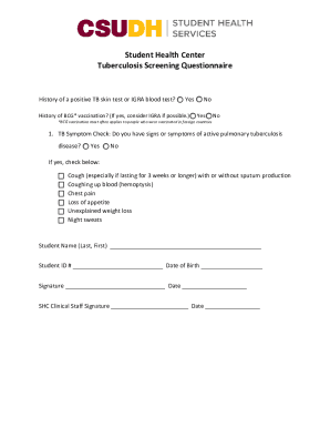 Fillable Online Student Health Center Tuberculosis Screening ...