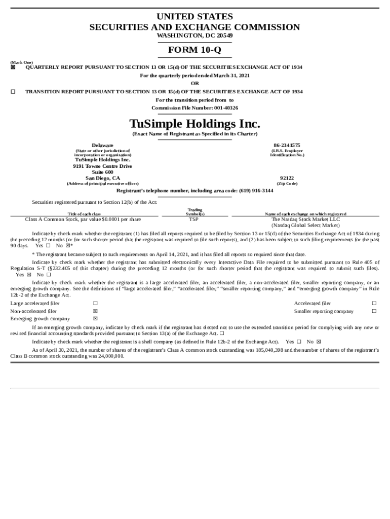Fillable Online TuSimple Holdings Inc. Fax Email Print - pdfFiller