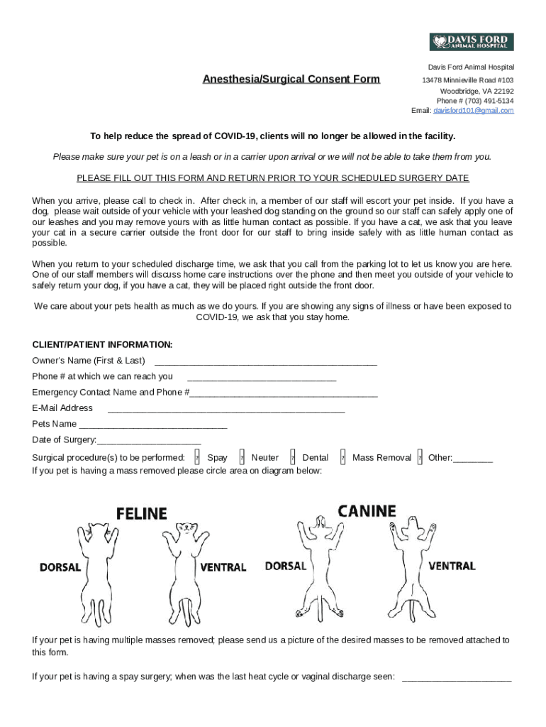 Surgery Consent Veterinarian in Bossier City, LA Doc Template | pdfFiller