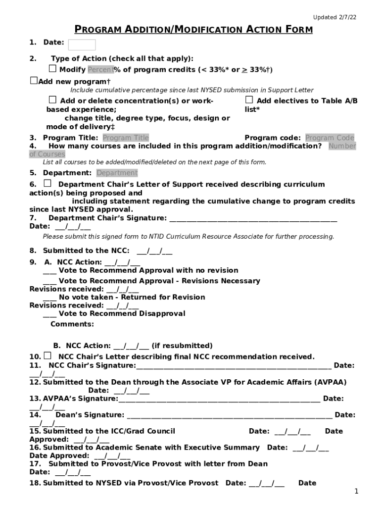 NTID Program Addition/Modification Action Doc Template | pdfFiller