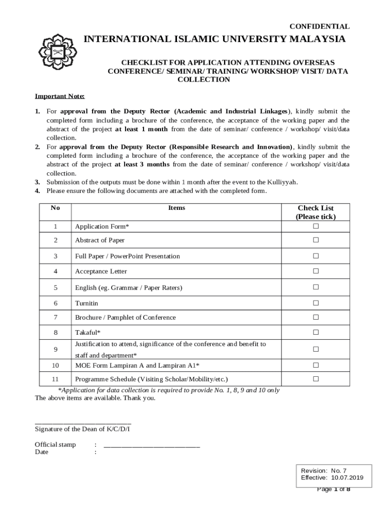 checklist for application attending overseas conference/ ... Doc Template | pdfFiller