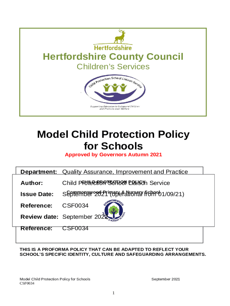 Model Safeguarding Policy for Schools Hertfordshire ... Doc Template ...
