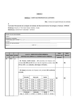MODELO - CARTA DE PROPOSTA DA LICITANTE Doc Template | pdfFiller