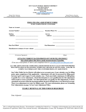 Fillable Online Pool Filling Adjustment Form Fax Email Print - pdfFiller