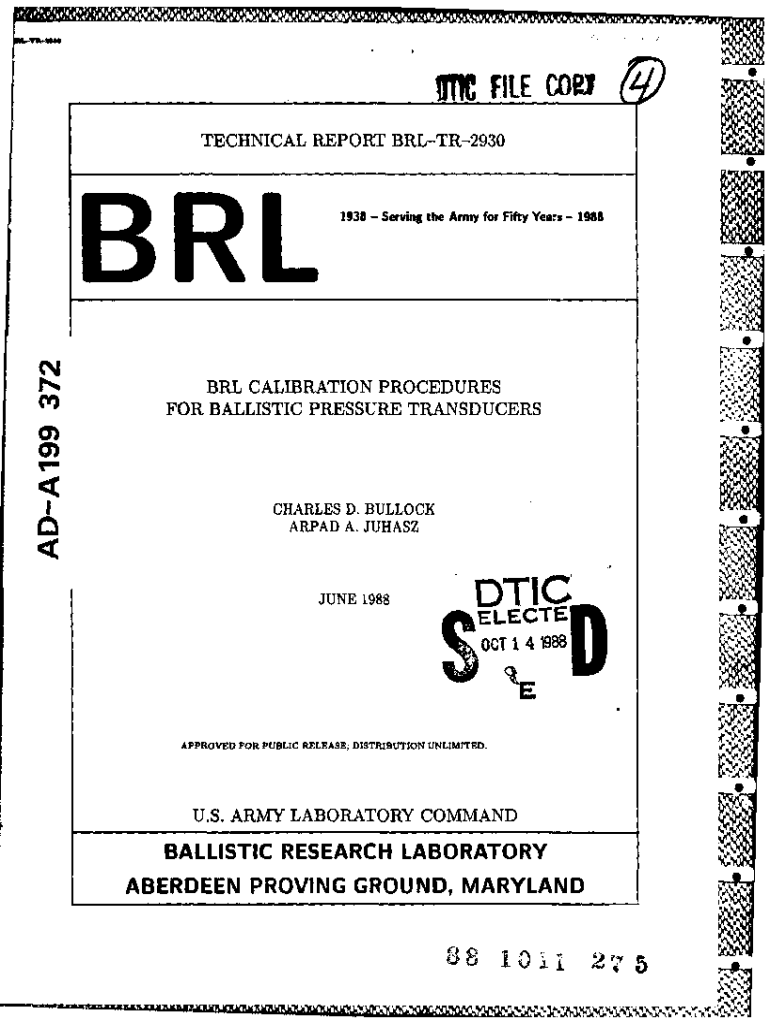 Fillable Online BRL (Ballistic Research Laboratory) Calibration Procedures for Ballistic ...