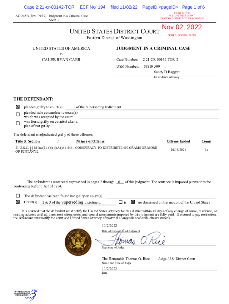 Fillable Online Case 2:21-cr-00142-TOR Fax Email Print - pdfFiller