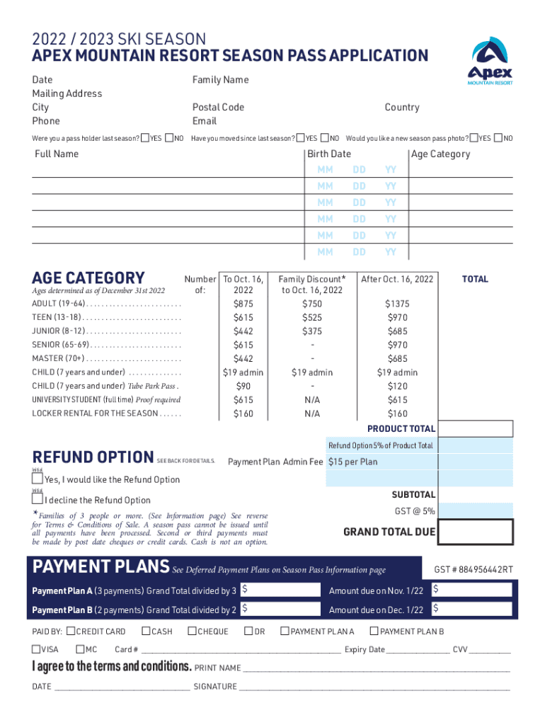 Fillable Online apex mountain resort season pass application Fax Email ...