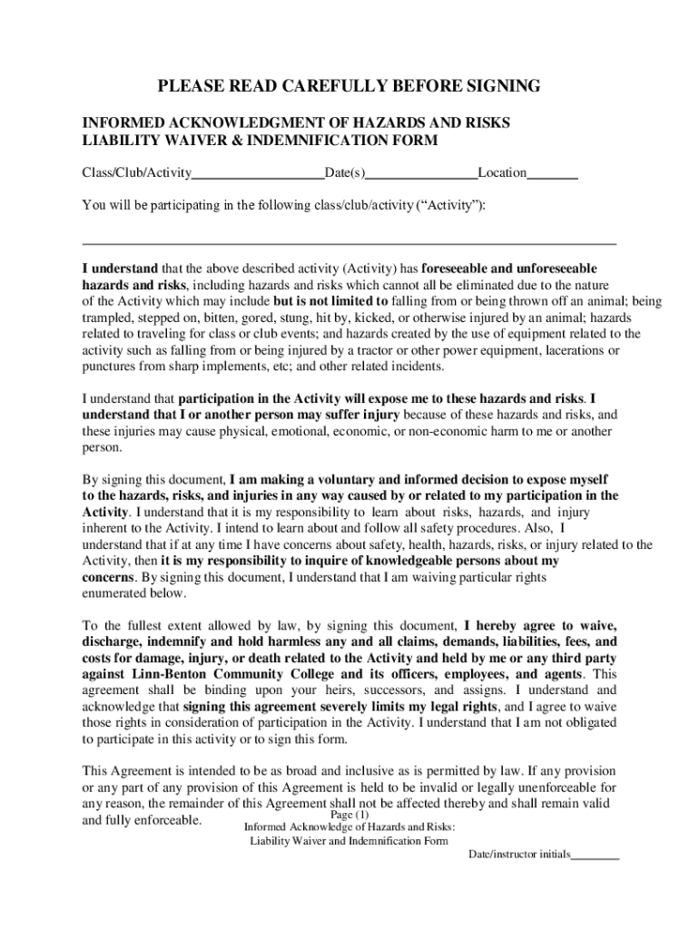 Fillable Online acknowledgement-of-risk-and-waiver-of-liability ...