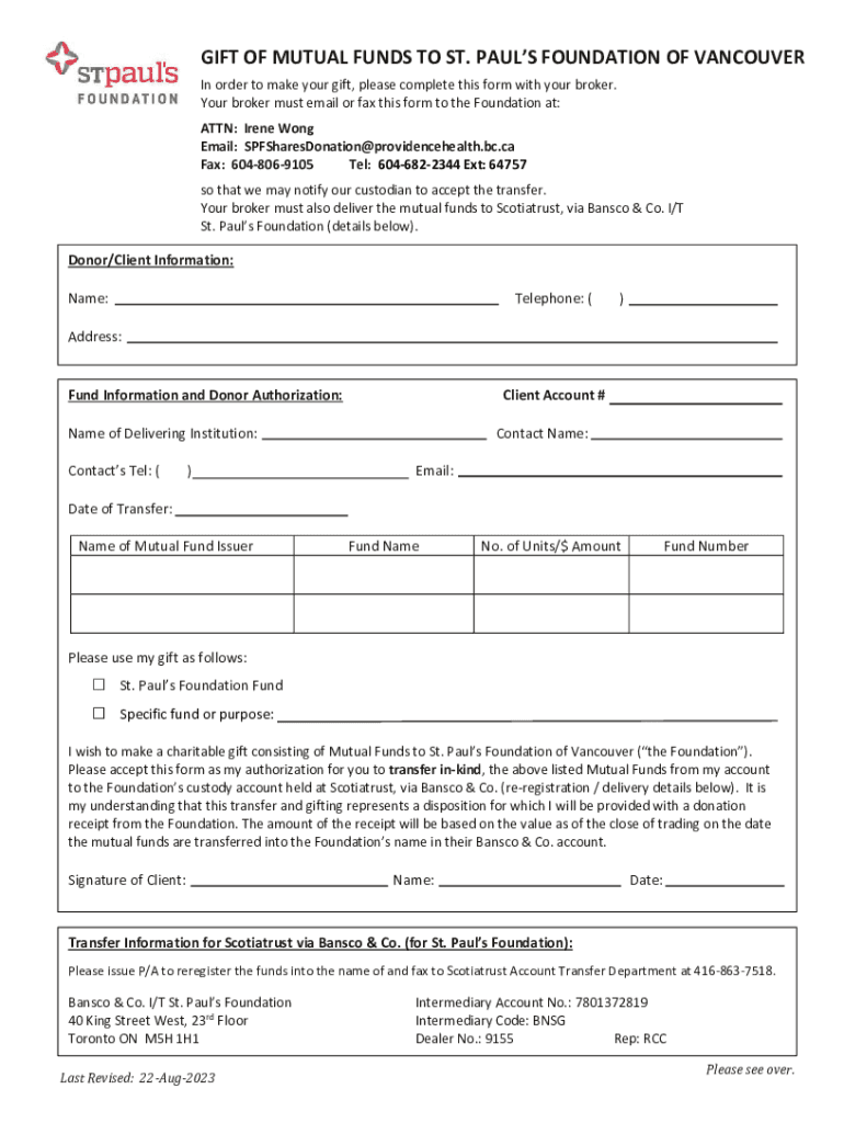 Fillable Online 2 Gift of Mutual Funds form - revised 20220726 Fax ...