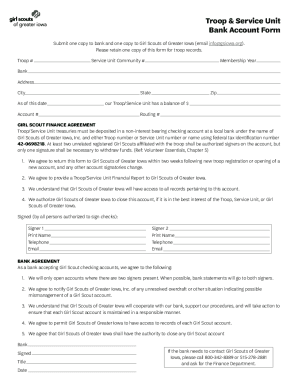 Fillable Online Troop and Service Unit Bank Account Form. Print 3 ...