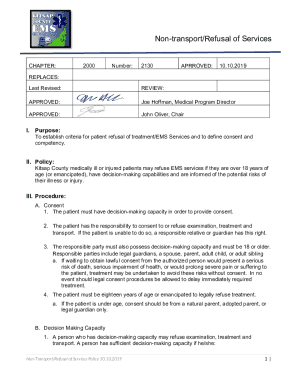 Fillable Online Patient Refusal: What to do when medical treatment and ...