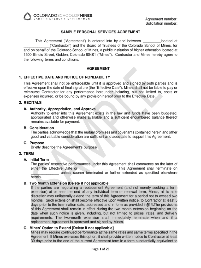 Fillable Online Agreement number: Solicitation number: Page 1 of 23 ...