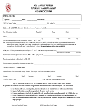 Fillable Online Dual Language Out of Zone Placement Form 2023-2024 English Fax Email Print ...