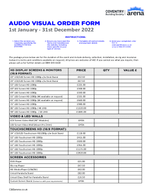 Fillable Online AUDIO VISUAL ORDER FORM 1st January Fax Email Print ...