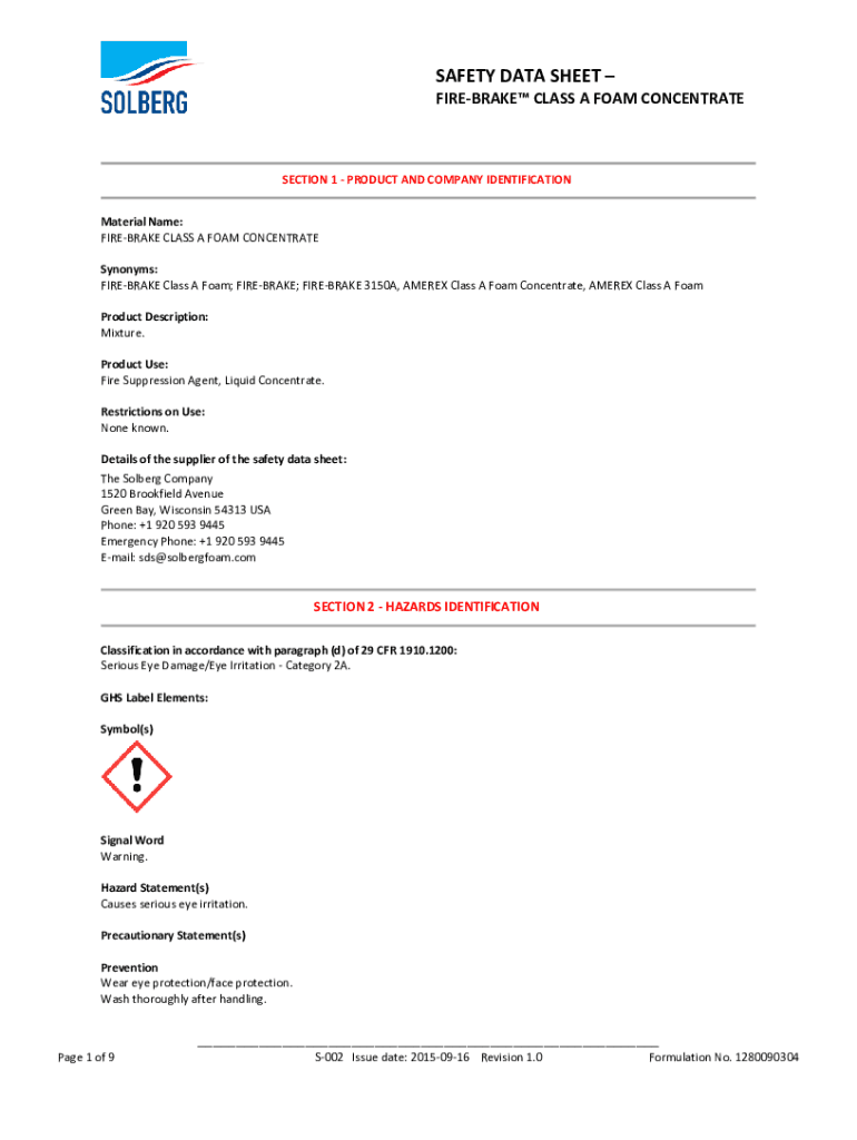 Fillable Online SAFETY DATA SHEET- Fire Control Systems Fax Email Print ...