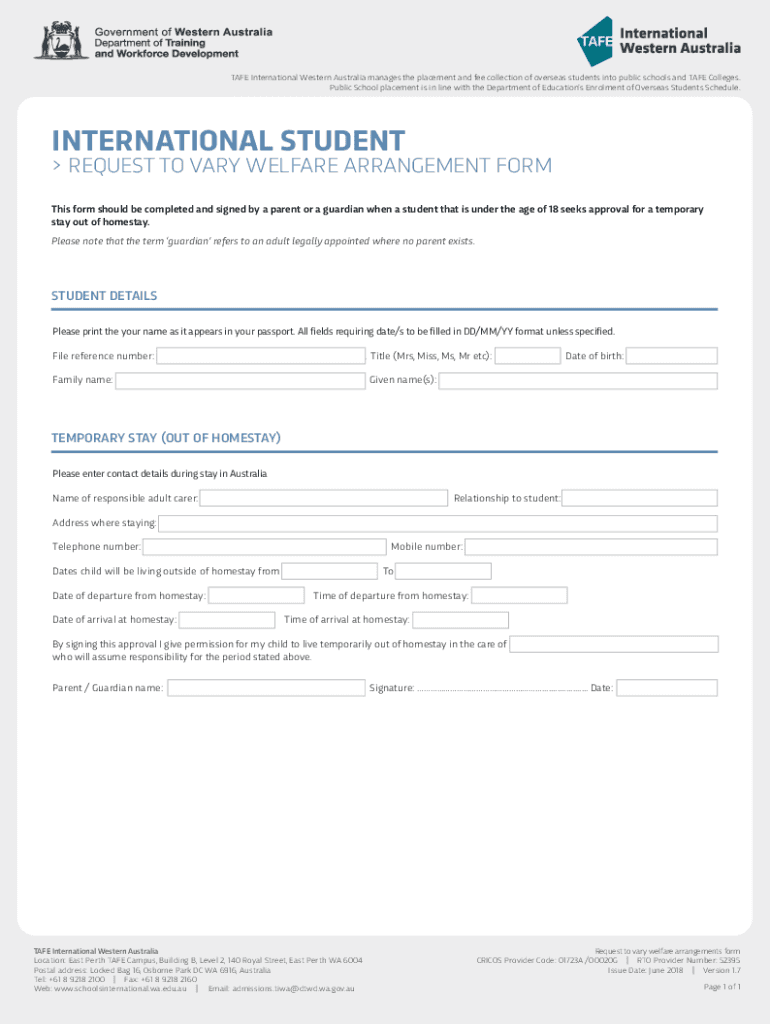 Fillable Online Request To Vary Welfare Arrangement Form Fax Email ...