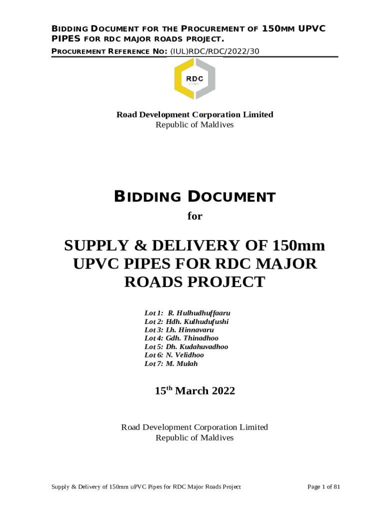 SUPPLY & DELIVERY OF 150mm UPVC PIPES FOR RDC MAJOR ROADS PROJECT Doc ...