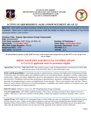 Fillable Online ACTIVE GUARD RESERVE (AGR) ANNOUNCEMENT 101 ... Fax ...