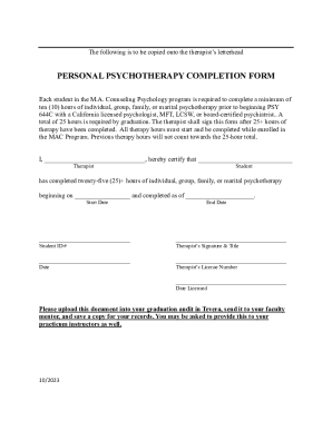 Fillable Online PERSONAL PSYCHOTHERAPY COMPLETION FORM Fax Email Print ...