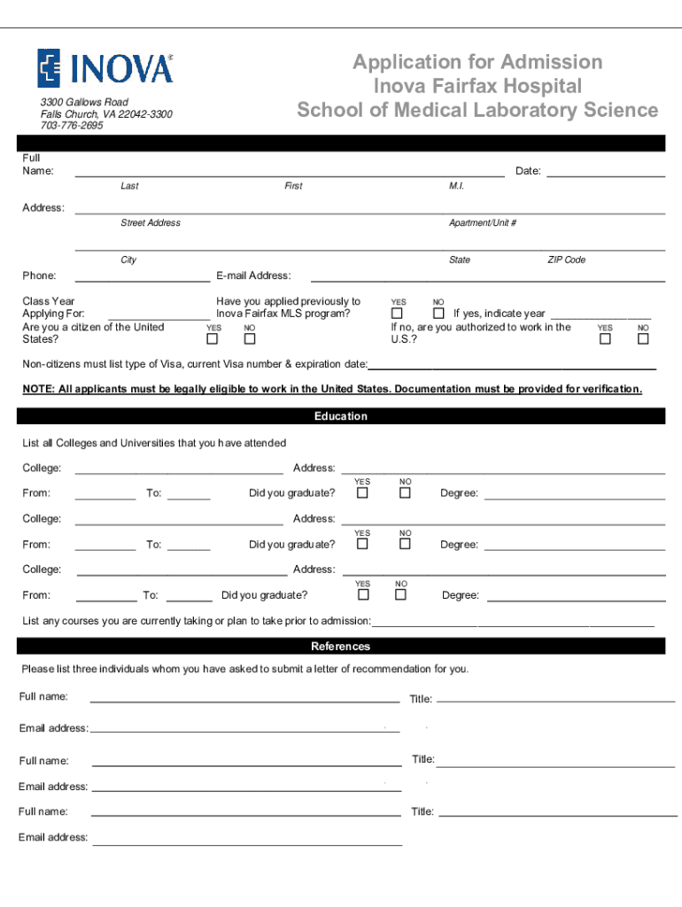 Fillable Online Application for Admission School of Medical Laboratory ...