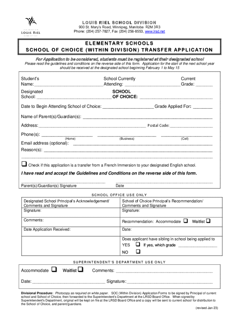 Fillable Online Louis Riel School Division - 900 St Mary's Rd, Winnipeg ...